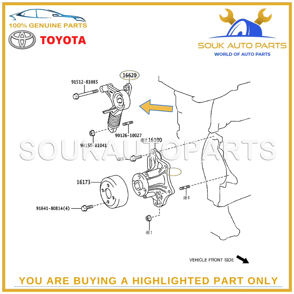 16620-0H021 Genuine Toyota TENSIONER ASSY, V-RIBBED BELT 166200H021 OEM ...