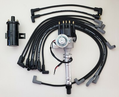 CHEVY 350 SMALL HEI DISTRIBUTOR + 45K COIL+ BLACK 8.5mm WIRES OVER ...
