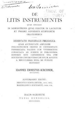 De litis instrumentis by Ioannes Ernestus Kirchner (Latin) Paperback ...