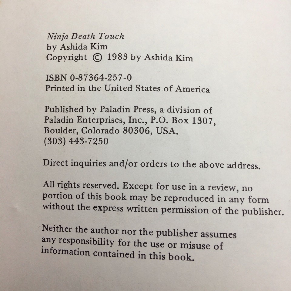 Ninja Death Touch by Ashida Kim - 1st Edition 1983 Paperback | eBay UK