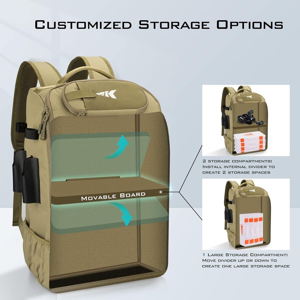 KastKing Karryall Fishing Tackle Bag With Rod Holder 4 Tackle Boxes 40L ...