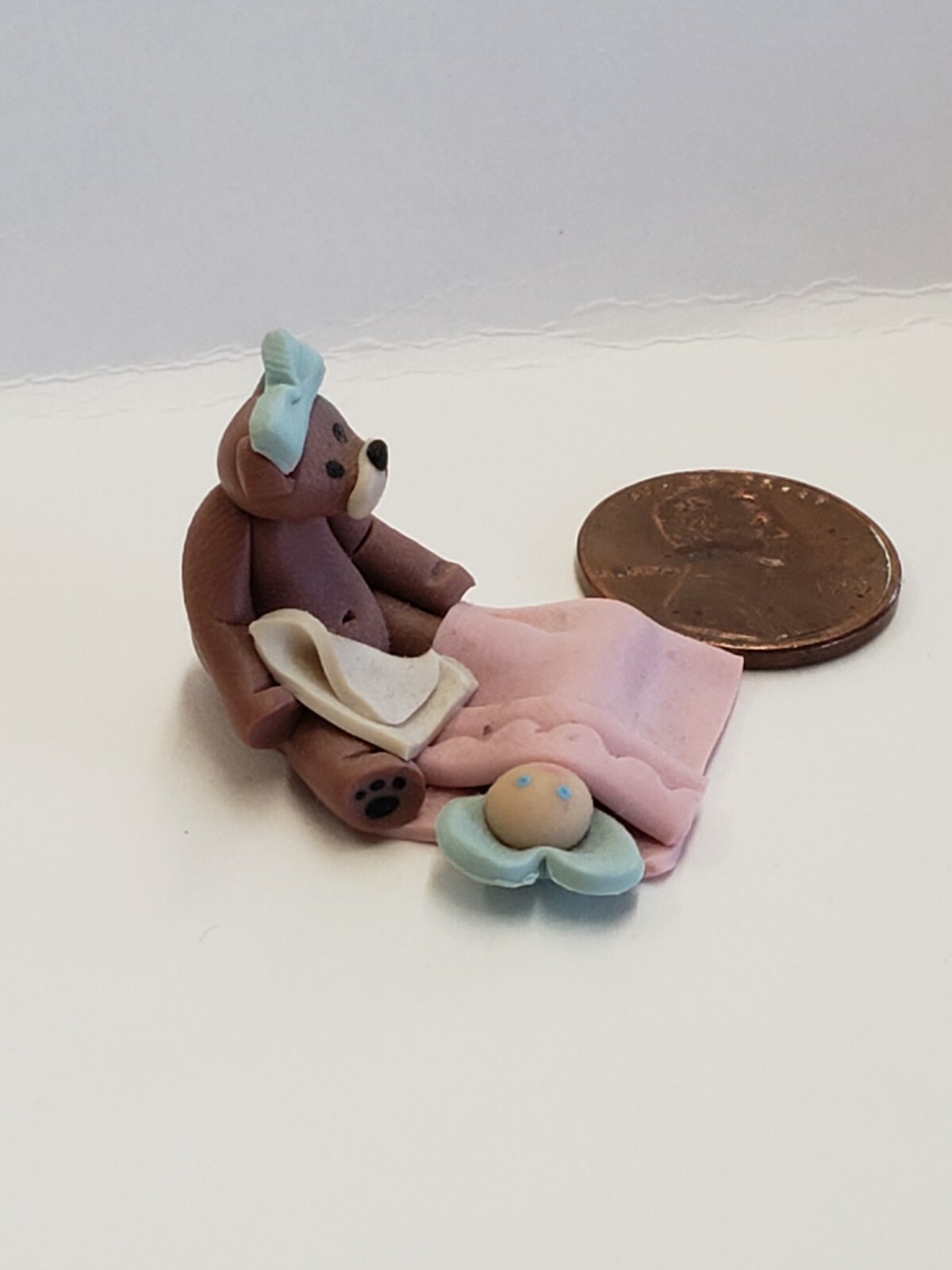 Vintage 80's Handcrafted Artisan Miniature Fimo teddy bear mom with ...