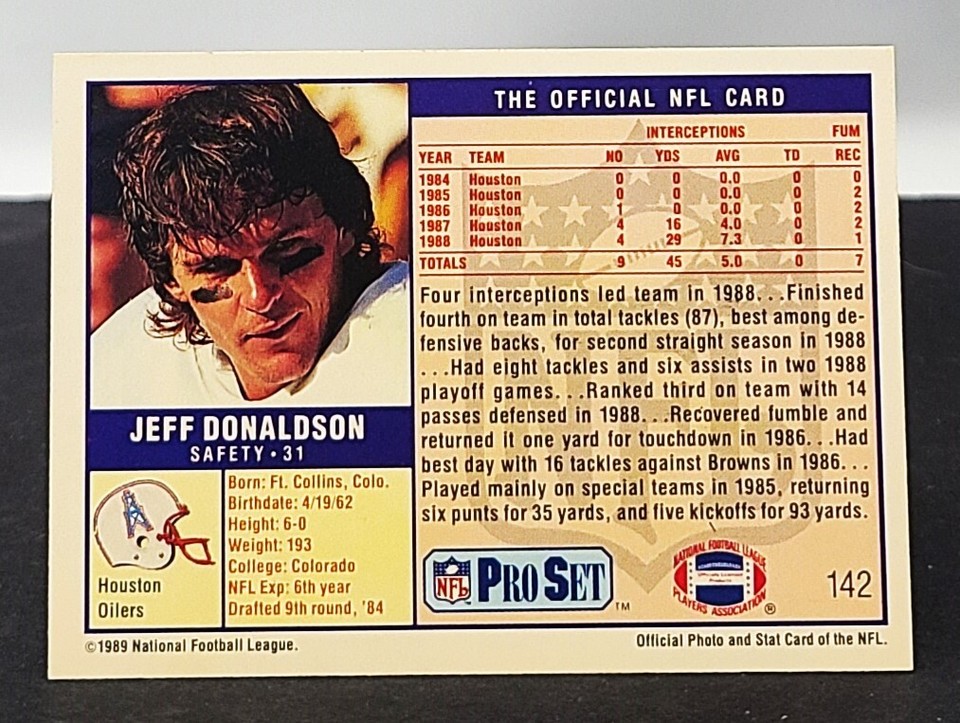 JEFF DONALDSON Signed Autographed 1989 Pro Set Football Card #142 ...