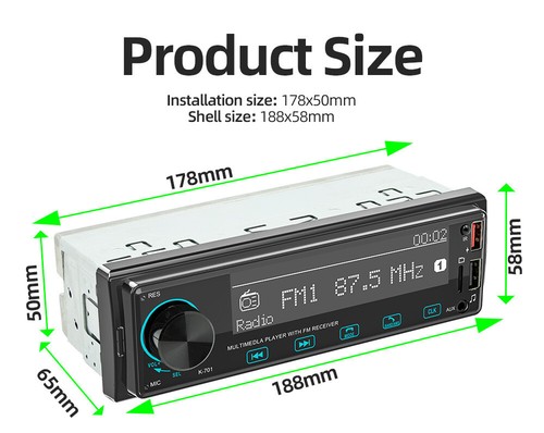 Car Radio Stereo MP3 Player Auto 2.5D Screen Full Touch Buttons AUX ...