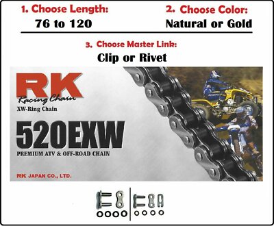 RK Chains 520 EXW Xring Drive Chain Natural or Gold w Clip or Rivet ...