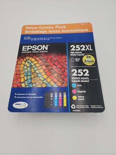 Epson 252 XL Black & 252 C/M/Y 4-Pack Total Ink Cartridges Color Exp 03 ...
