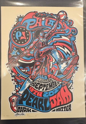 Pearl Jam Philadelphia Poster 12x/ 130 Ames Cream AP AE 2024 76ers Dr.J ...