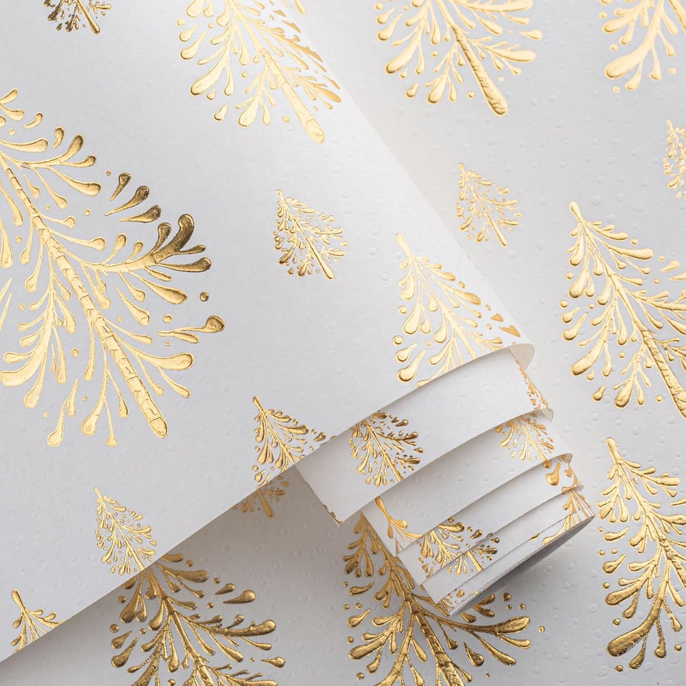 Kraft Christmas Wrapping Paper,White Gold 3D Embossed Foil Christmas ...