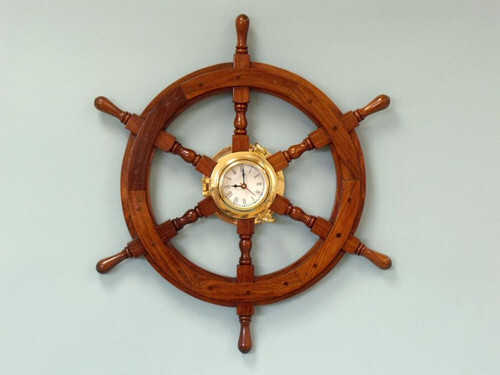 Deluxe Class Wood And Brass Ship Wheel Clock 24"" | eBay