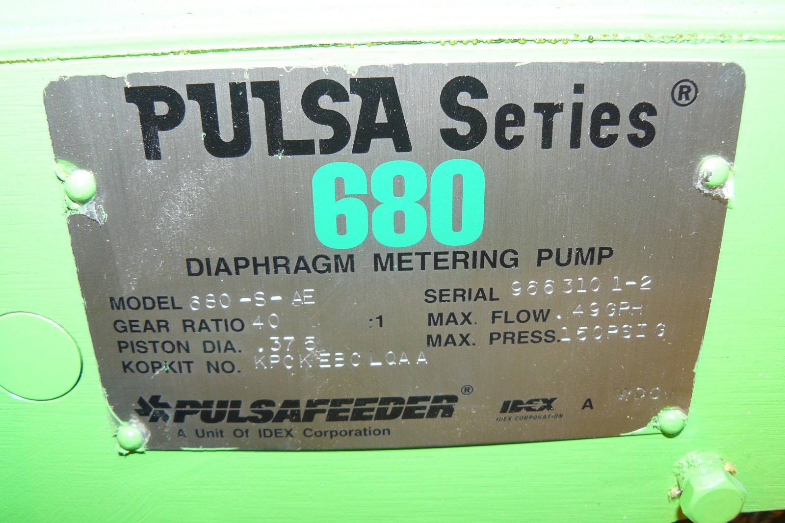 Pulsafeeder 680-s-ae Pulsa Diaphragm Metering Pump 0.88gph 925psi for ...