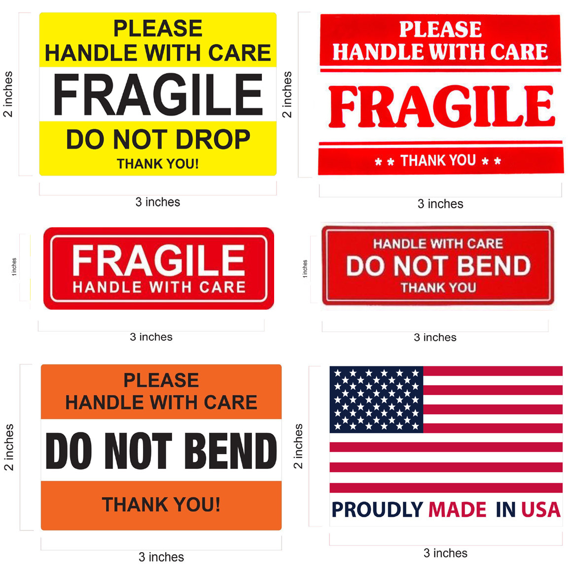 FRAGILE STICKER DO NOT DROP HANDLE WITH CARE MADE IN USA Flag DO NOT ...