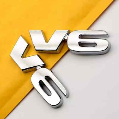 2x Silver V6 3D Car Emblem Metal Trunk Rear Fender Badge Scratch ...