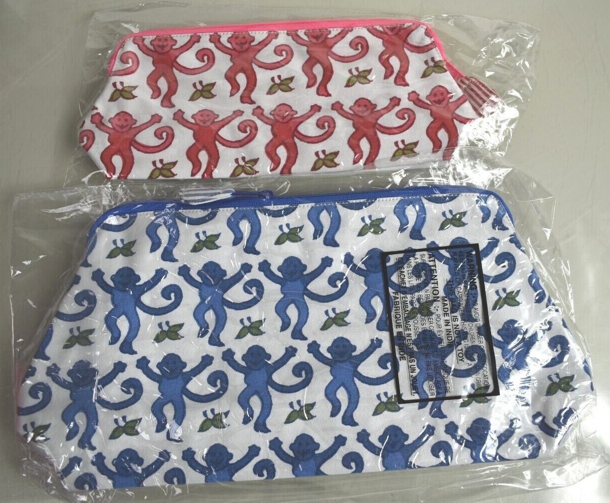 New Roller Rabbit Monkey Hearts 2 Beauty Cosmetic Bags Make Up Pink ...