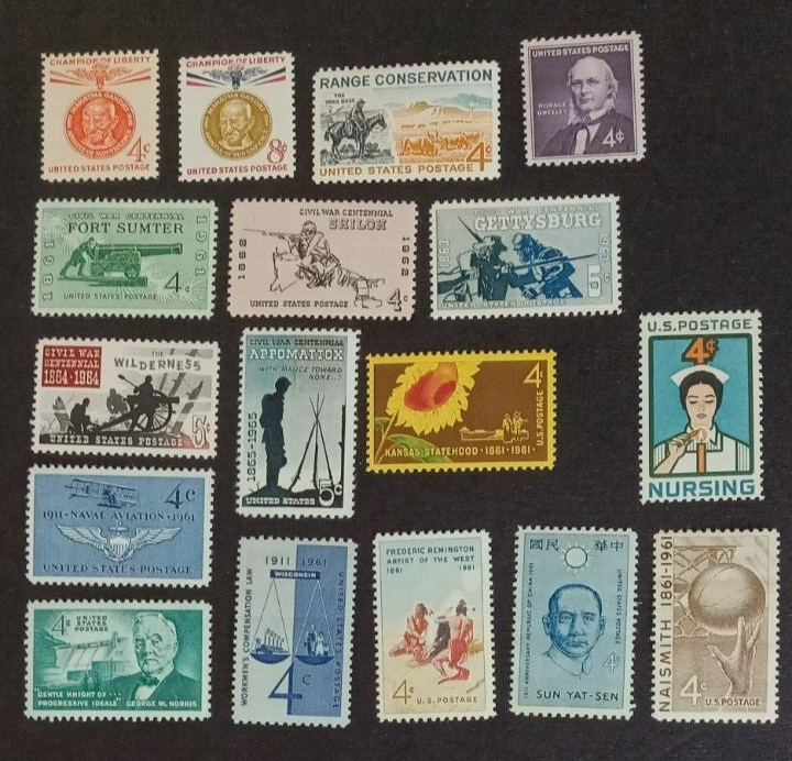 1961 US Commemorative Complete Year Set MNH OG Scott # 1174-1190 17 ...