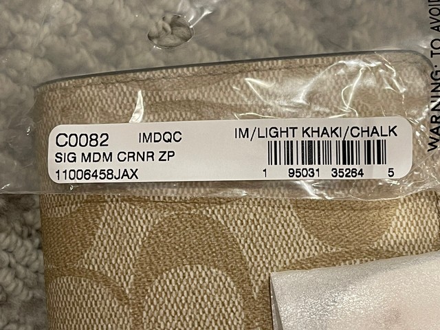 Coach C0082 Signature Medium Corner Zip Wallet Light Khaki & Chalk for ...