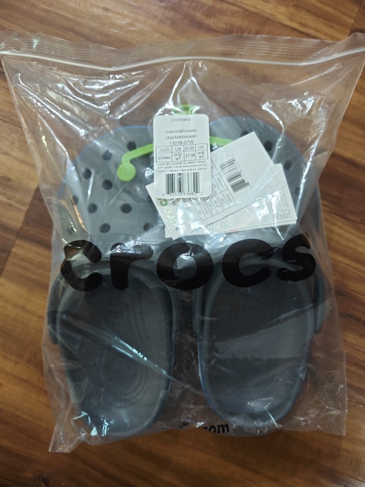 Crocs Crocband Clog Men 5 Women 7 Unisex Charcoal/Ocean Blue Gray NEW ...