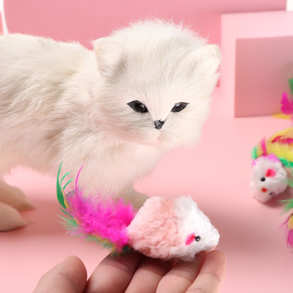 Catnip Feather Tail Interactive Cat Toy Mice Rattle Set Kittens Cat ...