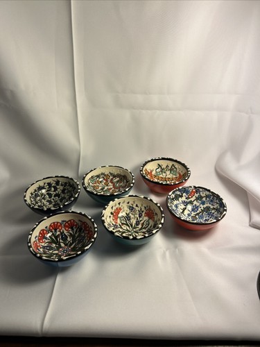 Set Nakkas Cini Turkish Six Ceramic Dipping Bowls Flower Design Hand ...