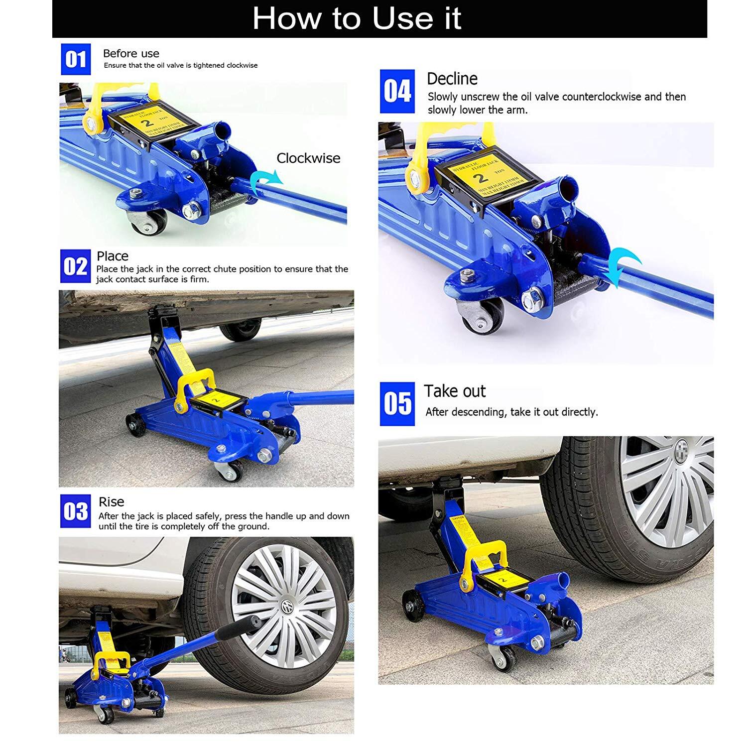 2 Ton Hydraulic Floor Jack Trolley Heavy Duty Car Lift Tool with ...