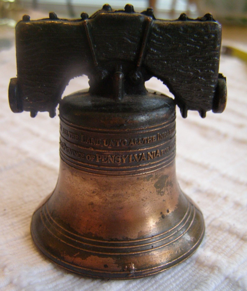 Miniature Metal Liberty Bell 2.5" Tall Replica Bronze Look Souvenir VTG ...
