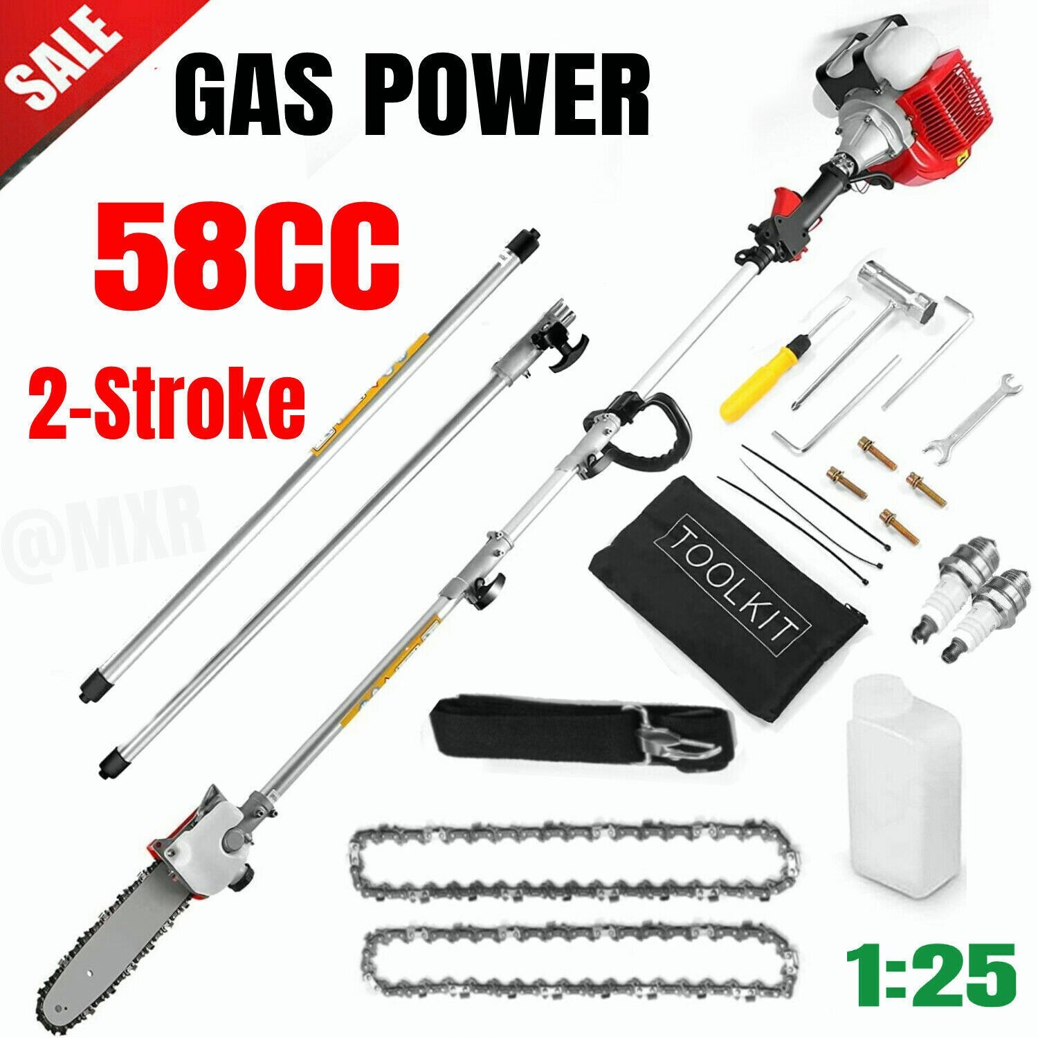 58CC Pole Saws Gas Powered 2-Cycle Extendable Pole Saw for Tree Branch ...