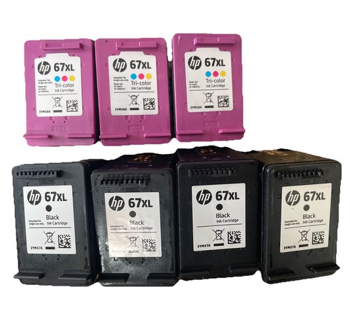 HP 67 XL Lot of 7 Empty Ink Cartridges 4 Black 3 Tricolor Never ...