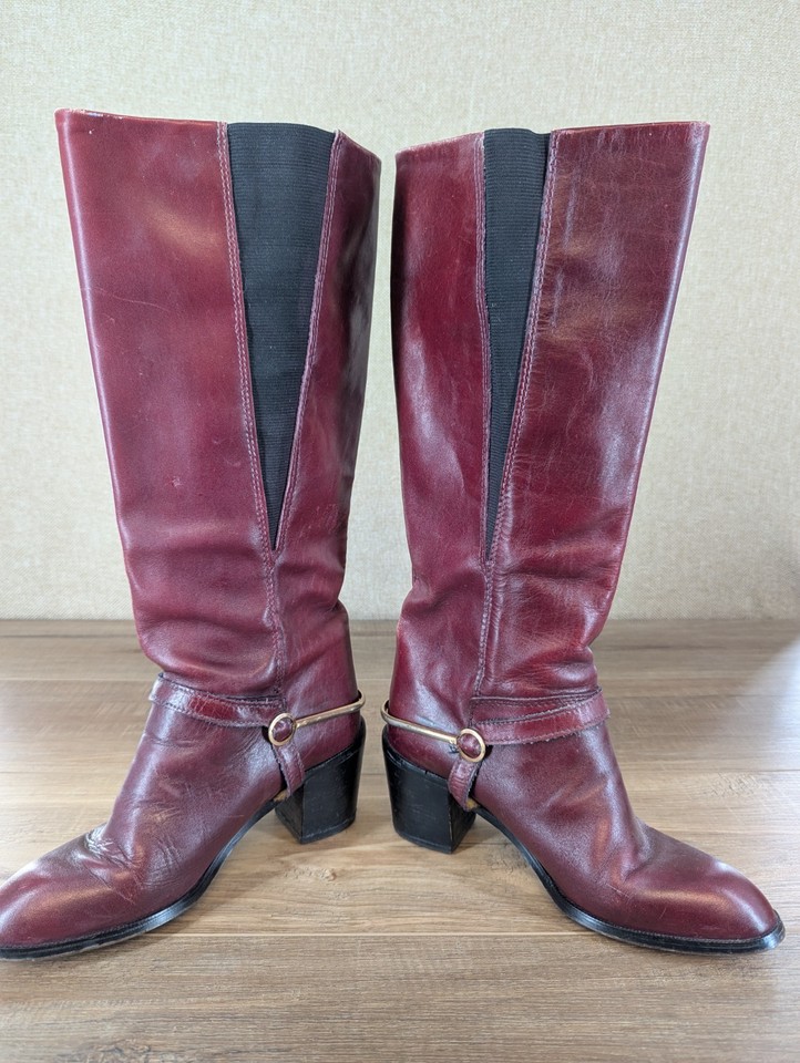 Vtg Etienne Aigner Women's 8M oxblood Cat's Paw Healed Tall Leather ...