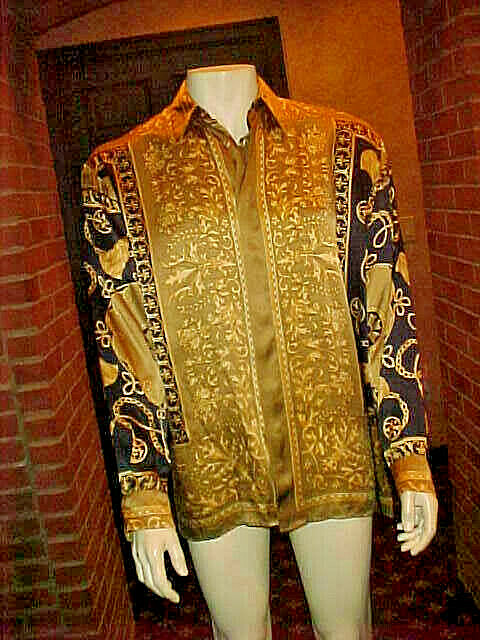 VINTAGE MEN'S GENELLI SUEDE SILK SHIRT BAROQUE & CHAINS GREEK THEME ...