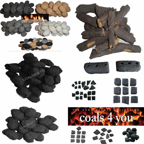 Gas Fire Replacement Coal Ceramic Living Flame Logs Driftwood Pebbles ...