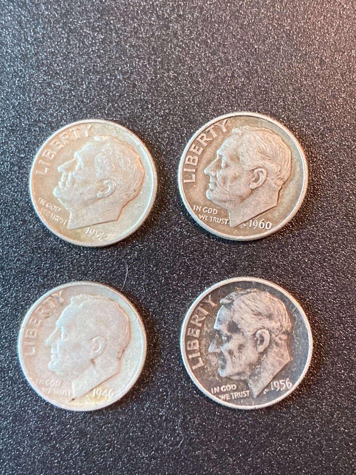 US Roosevelt Silver Dimes Lot of 4! 1946d 1952d 1956 and 1960d Free ...