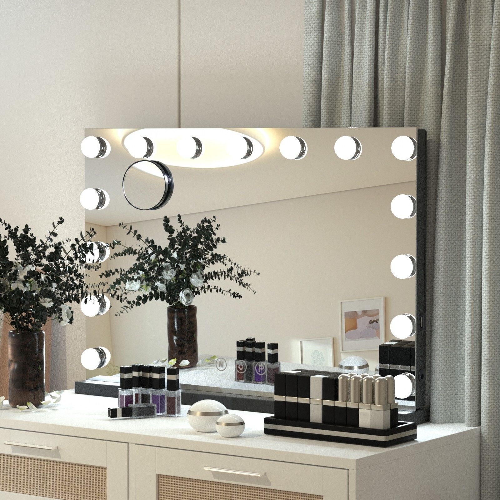 LED Hollywood Makeup Mirror Large Vanity Light Mirror with Dimmable LED ...