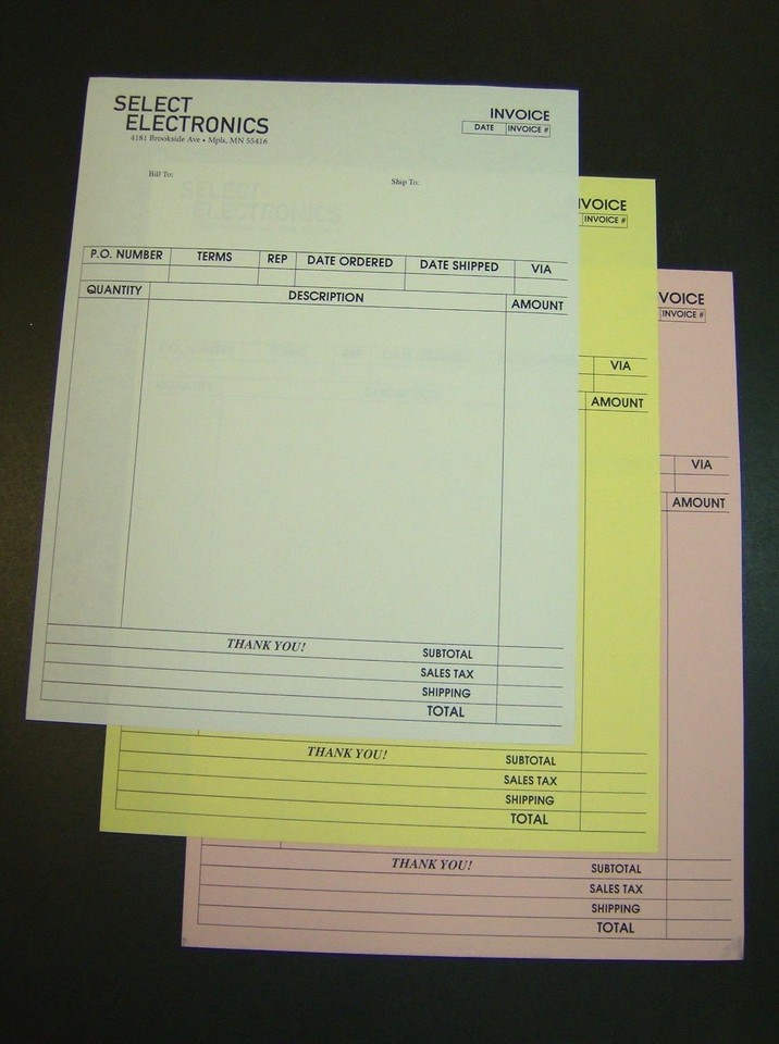 Printed 3-Part Forms, Custom 8.5" x 11" Carbonless Sets, black ink, NCR ...