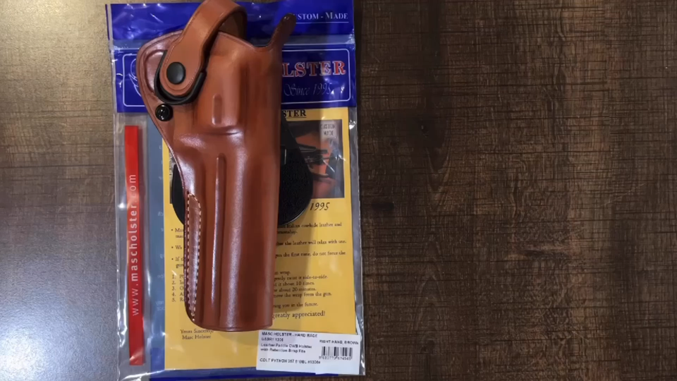 Leather OWB Paddle Holster Fits, Colt Python 357 Mag Revolver 6" Barrel ...