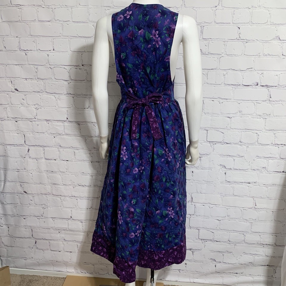 Dee’s Design Women’s Maxi Apron Dress S Blue Purple Floral Sleeveless ...