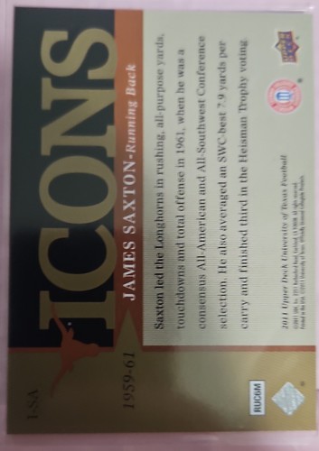 2011 Upper Deck University of Texas - Icons Jimmy Saxton #I-SA for sale ...