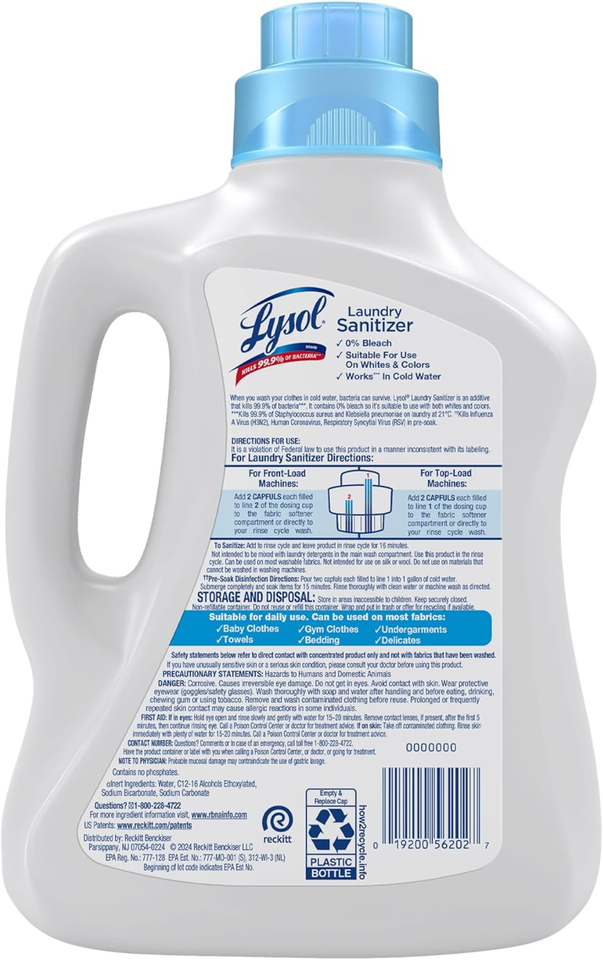 Lysol Laundry Sanitizer Additive, Free & Clear, Free from Fragrance and Dyes, 0% | eBay