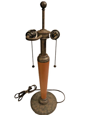 MCM Pull Chain Double Bulb Table Lamp Wood & Metal 21” Shade not ...