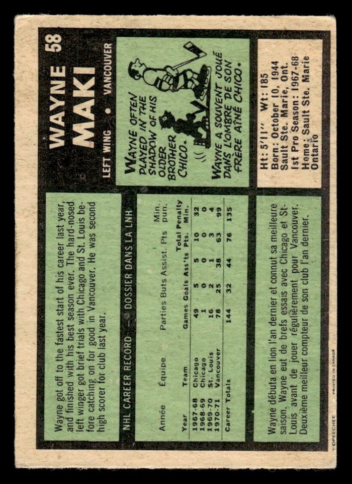 1971 OPC O-Pee-Chee Hockey #58 Wayne Maki VG | eBay