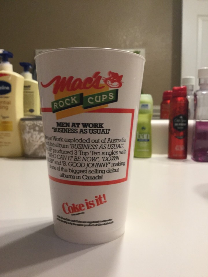 Men at Work, Business as Usual plastic slurpee / Coke 1983 Mac's Rock ...