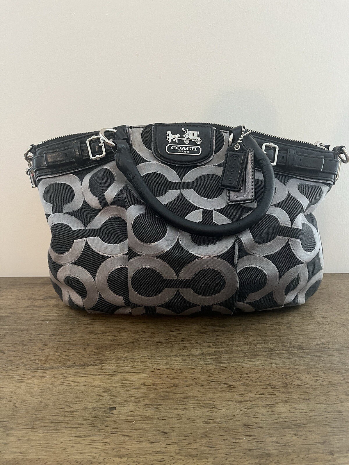 Coach Madison Sophia Op Art Tote Bag Black & Silver/ … - Gem