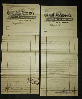 Lot of (2) Chicago House Wrecking Co. Billheads 1909 | eBay