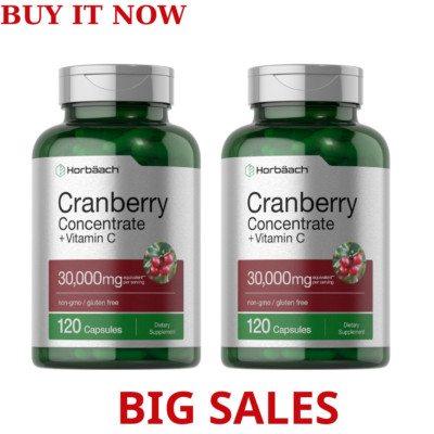 Horbaach Cranberry Concentrate Extract Pills + Vitamin C 30,000mg, 120 ...