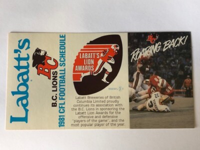 Vintage Labatt's CFL & BC Lions 1981 Football Schedule Unfolded | eBay