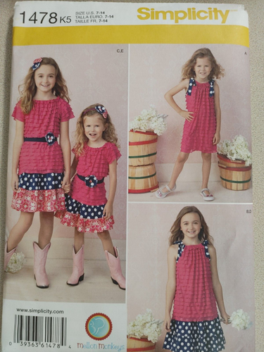 Simplicity Pattern 1478 Girls Ruffled Skirt Knit Dress Top Sizes 7 8 10 ...