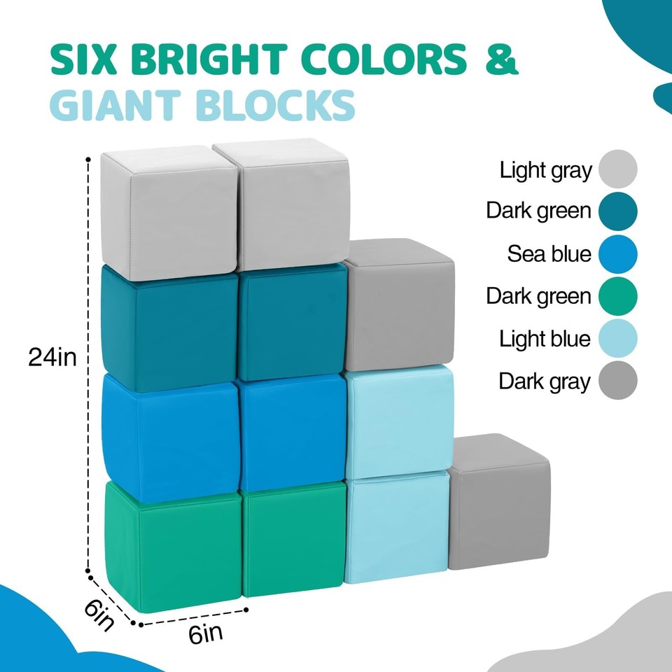 Foam Building Blocks for Kids: 12-Pieces PU Leather Colorful Foam ...