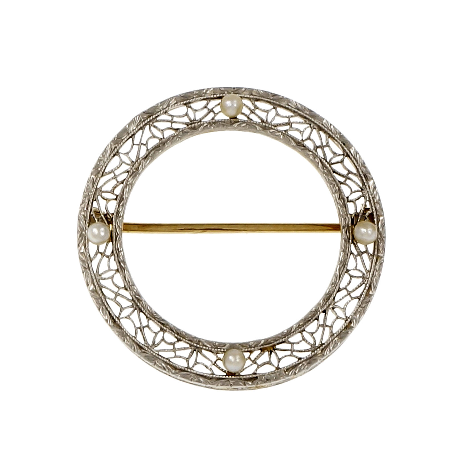 Vintage Krementz 1920 Circle Pin Filigree Platinum To… - Gem