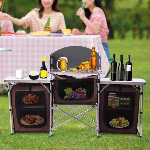 Folding Table Stand Portable Camping Kitchen &Windshield Cooking ...