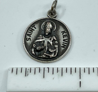 Vintage Patron Saint St Kevin Silver Plated Chapel Italy Medal Pensant ...