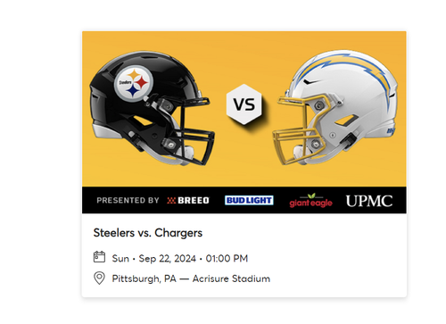 Pittsburgh Steelers Vs Chargers Parking Pass SEPT 22, 2024 Champions ...