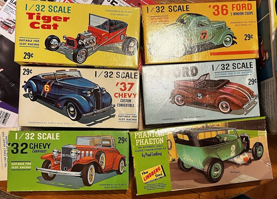 Vintage Lot of 6 - 1/32 Scale Model Cars Palmer Plastics Lindberg Slot ...